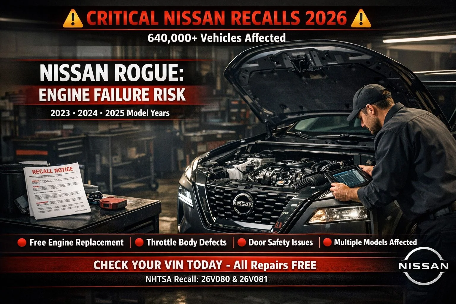 2026 Nissan Recalls: Engine Failure, 640K Rogues Affected